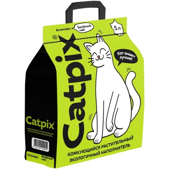 Наполнитель для кошачьих туалетов Catpix зеленый чай растительный комкующийся, 2,15 кг (5 л)