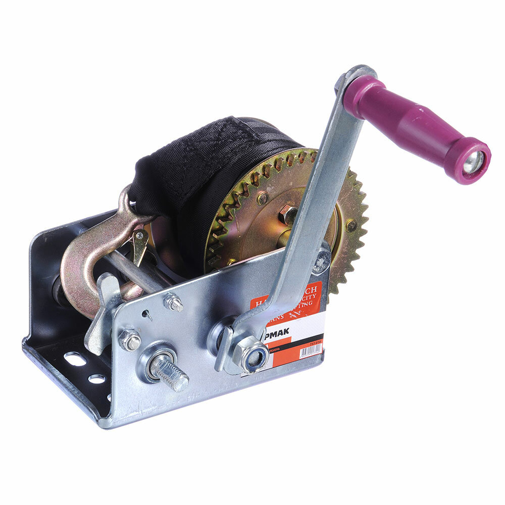 Лебёдка ручная барабанная ермак 900 кг, длина троса 10 м (трос-ремень)