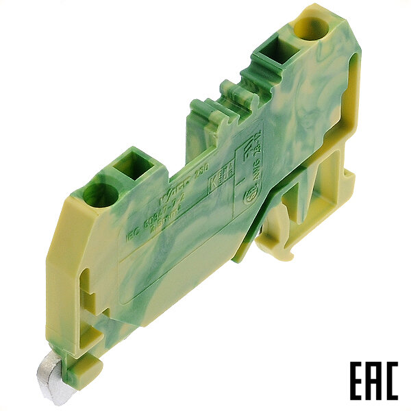 Клемма Wago 280-907 желто-зелёная фронтальный монтаж 2,5мм2 ширина 5мм