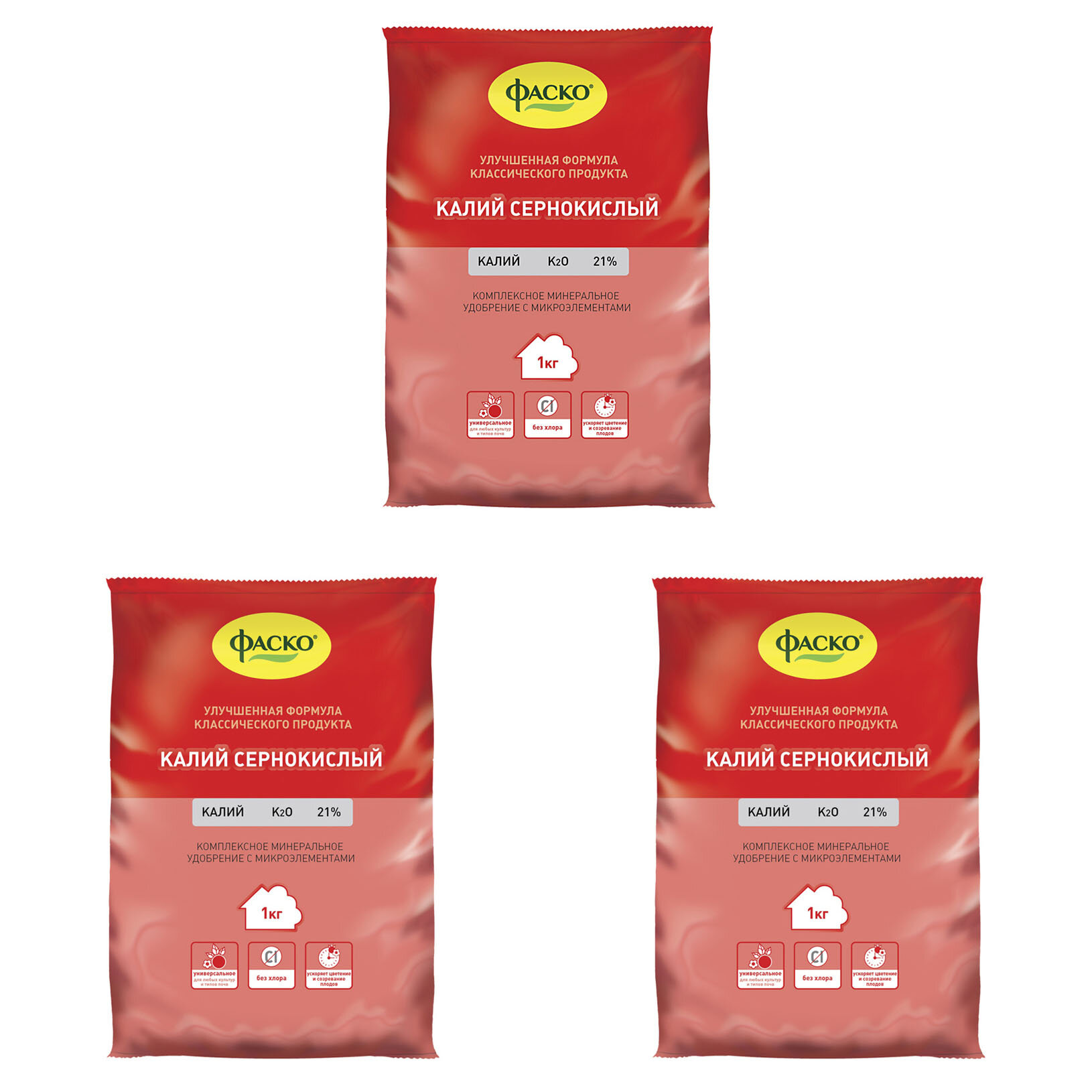 Удобрение сухое универсальное минеральное гранулированное Калий сернокислый Фаско 1 кг (3 шт.)