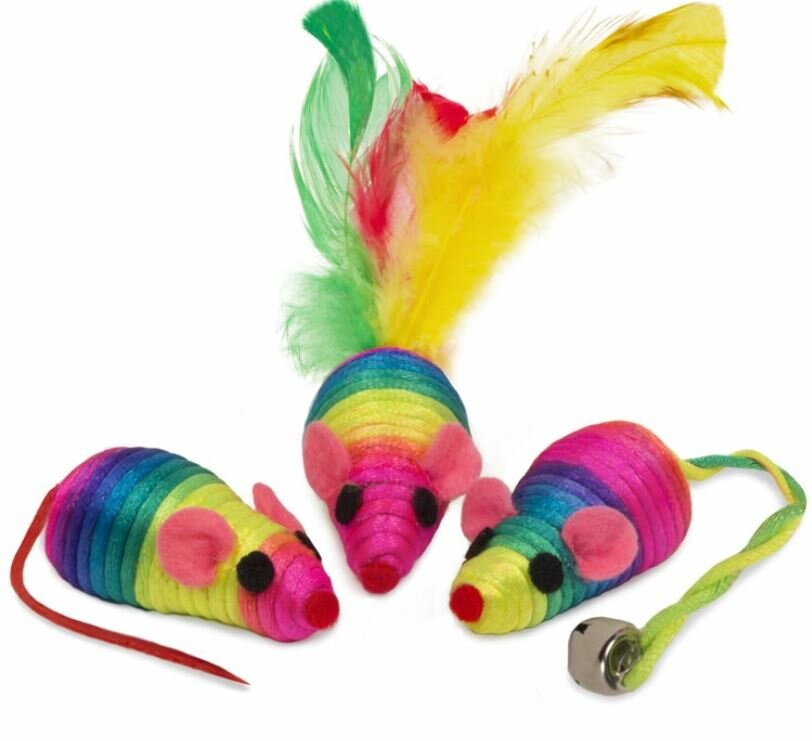 Triol Набор игрушек для кошек (3 радужные мышки), 5 см