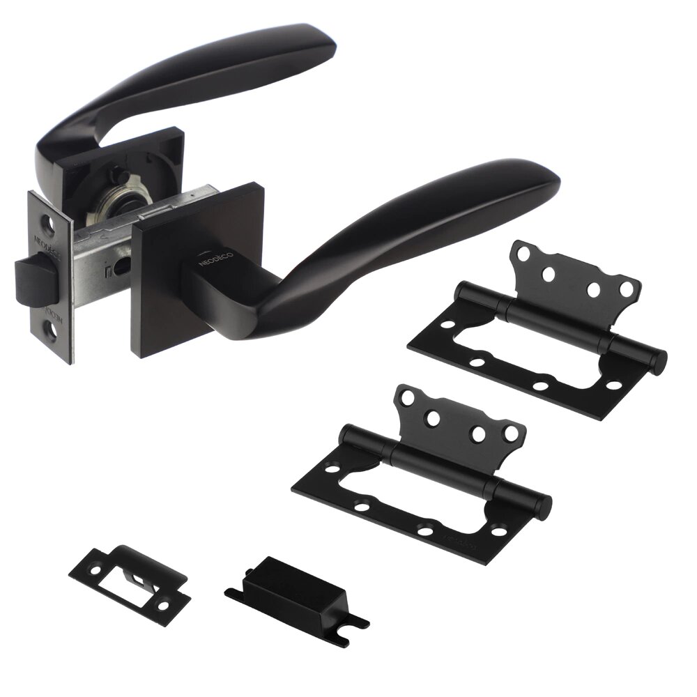 Комплект для межкомнатной двери без фиксатора NEODECO Chamomile EN квадратная накладка черный