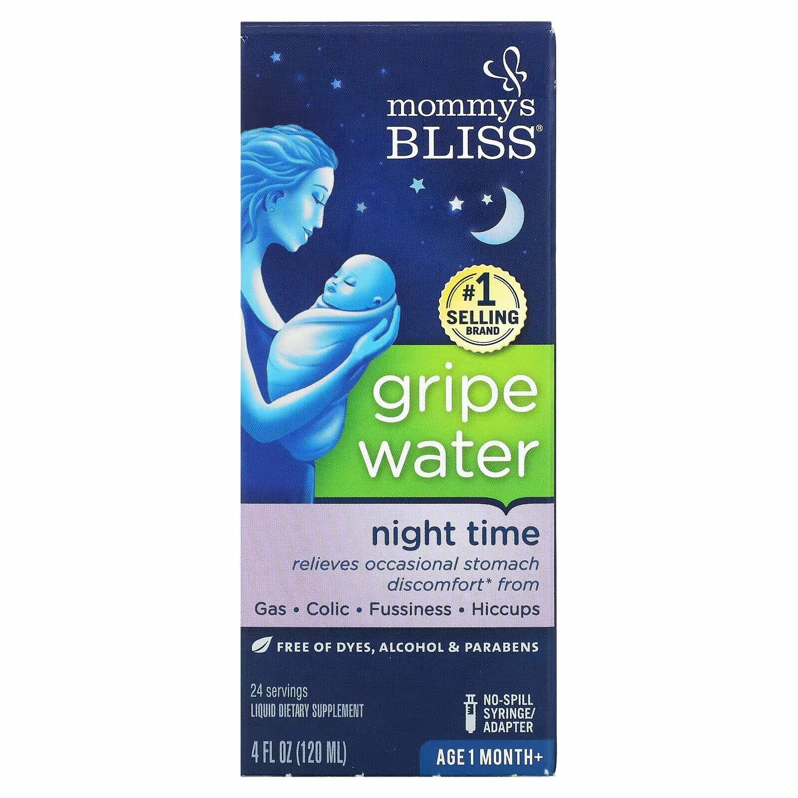 Mommys Bliss, Средство от коликов для новорожденных Gripe Water Night, укропная вода, 120мл