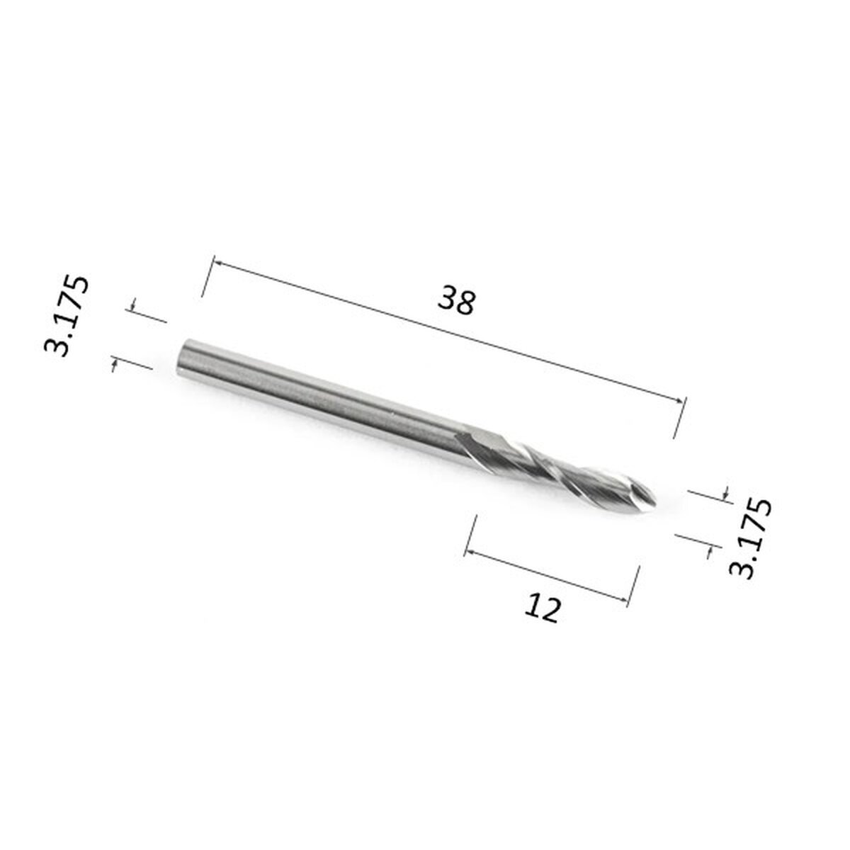 Фреза DJTOL A2QX3.12 двухзаходная сферическая по дереву, композиту, цветным металлам: алюминий, латунь, медь, бронза