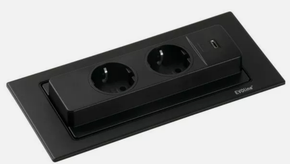Встраиваемый блок розеток EVOline BackFlip с USB С цвет черный матовый 159271014700