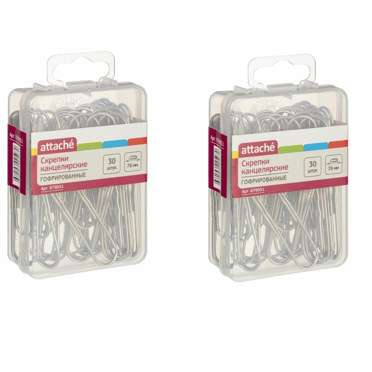 Attache Скрепки никелированные, 78 мм, гофрированные, 30 шт в упаковке, 2 уп.