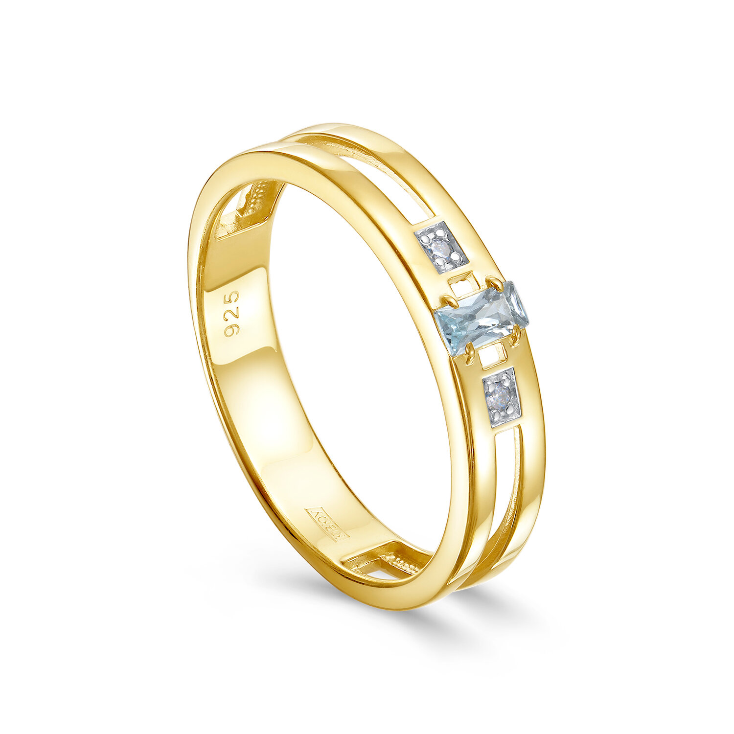 Кольцо тонкое, серебро, 925 проба, бриллиант, топаз