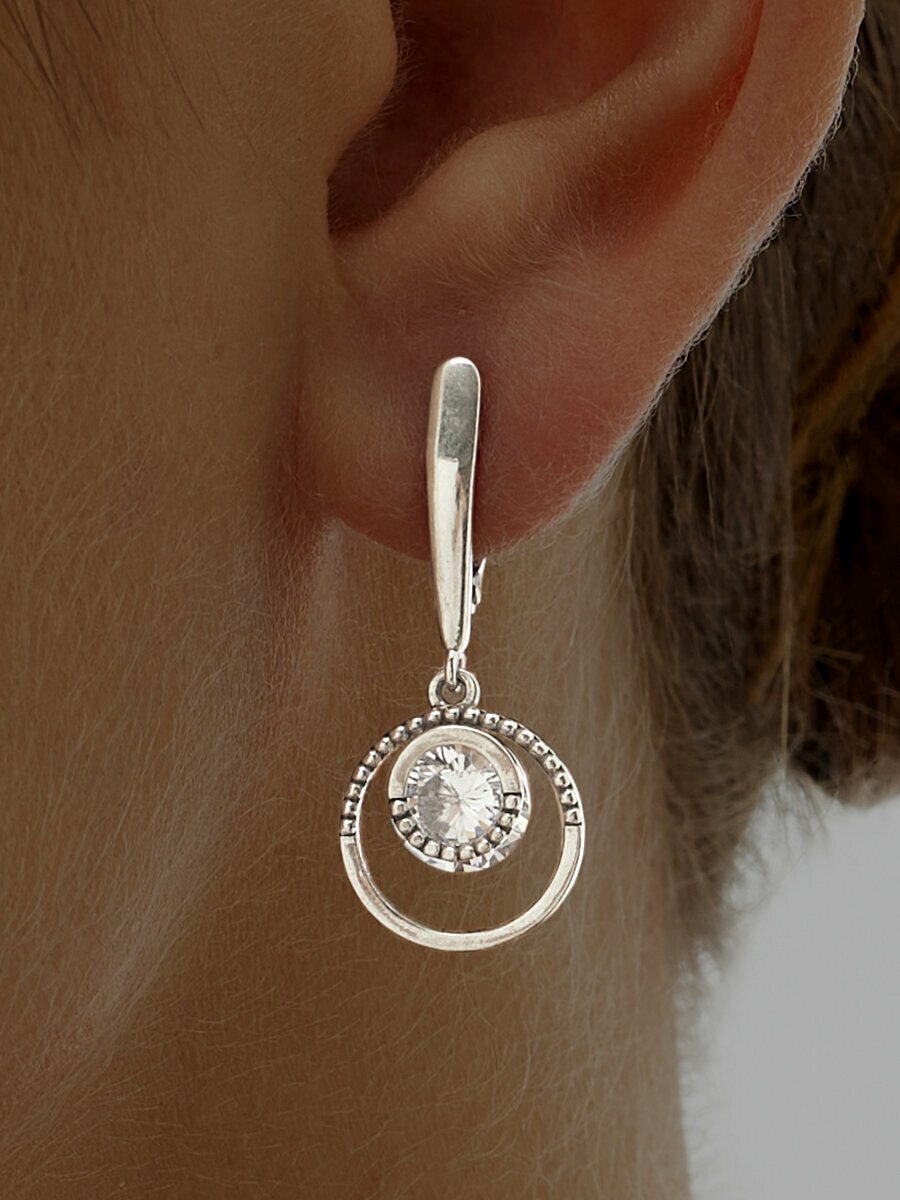 Серьги, серебро, 925 проба, родирование, фианит