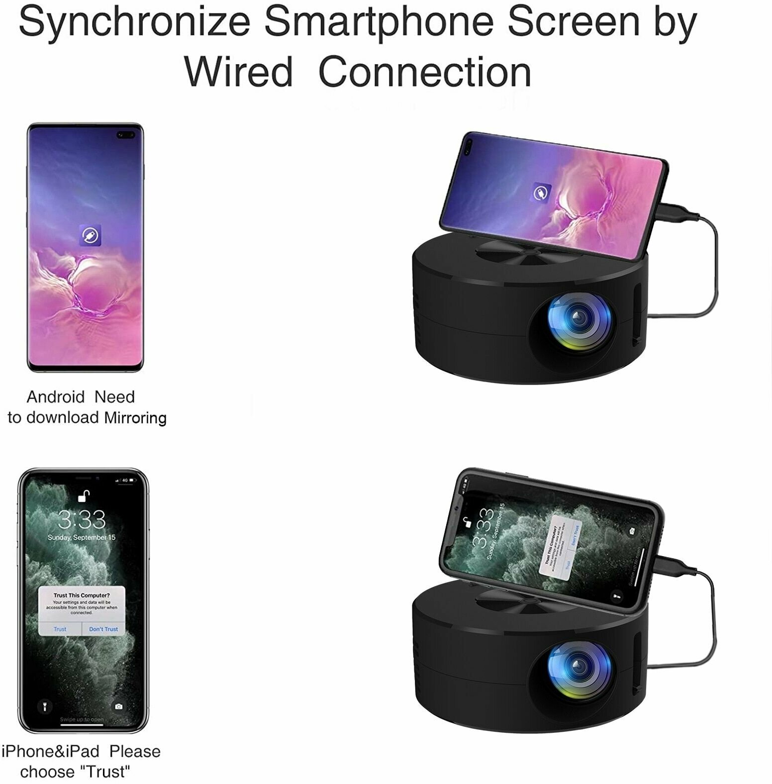 Проектор Портативный 1080P, смартфон мини-проектор 4K для улицы 360, проекторы для домашнего кинотеатра, кинотеатр, USB Видеопроектор для фильмов для IOS, Android