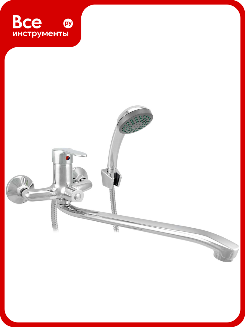 Ванно-душевой смеситель Juguni одноручный, с металлическим шлангом и хромированной лейкой 0402.601A
