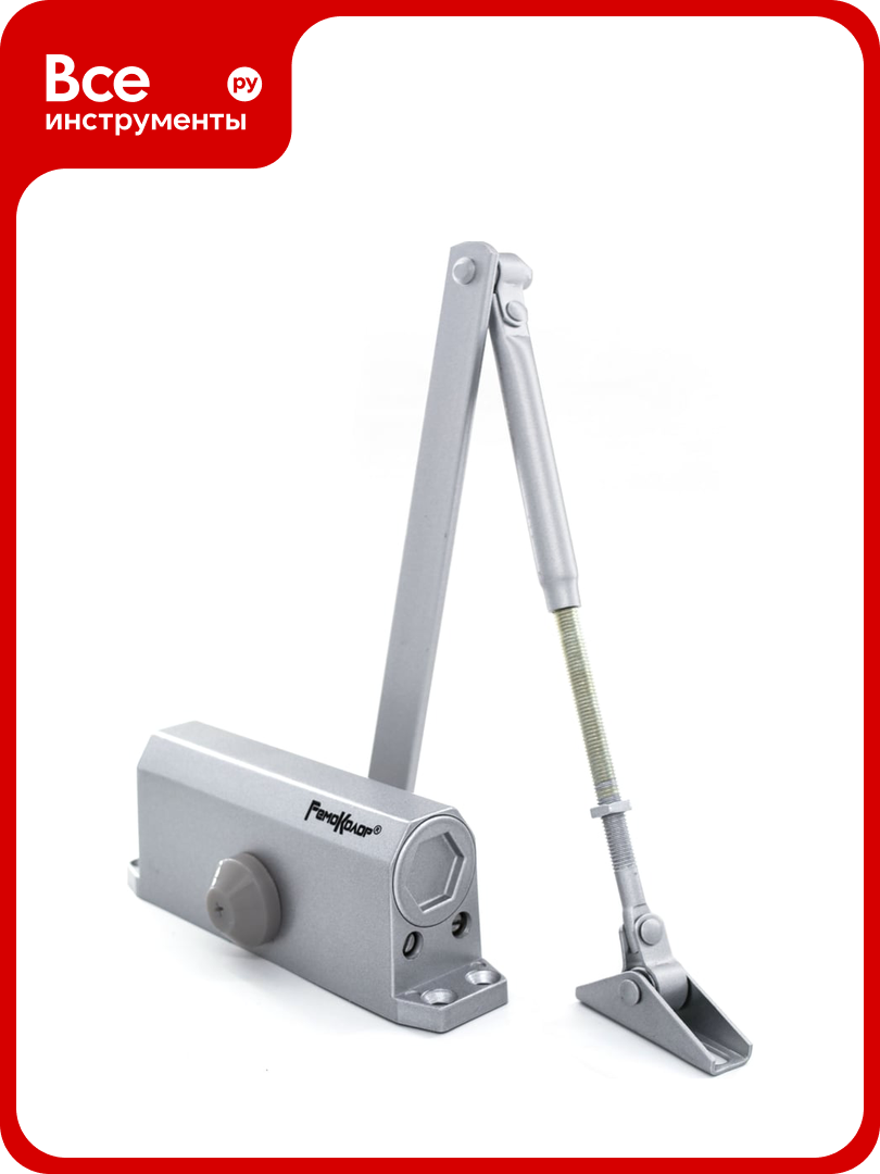 Дверной доводчик РемоКолор, серебристый, гидравлический с регулировкой закрывания, верхний монтаж, морозостойкий