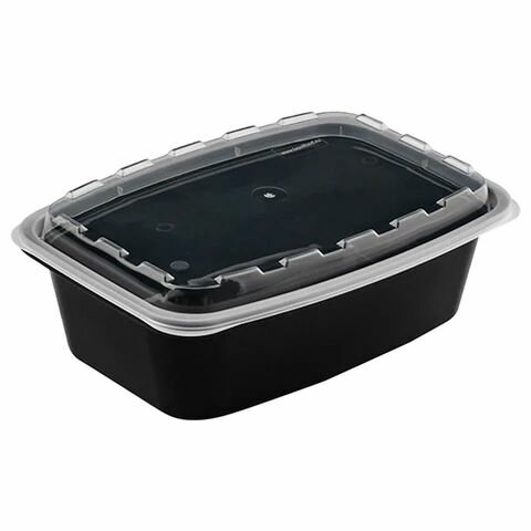 150 шт. Контейнер одноразовый 1000 мл, с крышкой, 211х146 мм, черный/прозрачный, ПП, взлп, 1266Ч