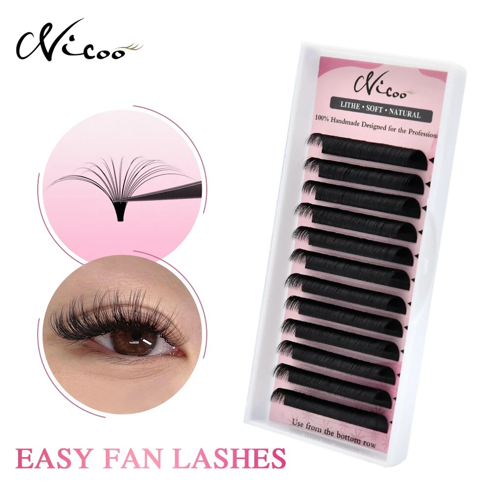 NICOO Easy Fan Накладные ресницы норковые 0,05/0,07 мм 8-16 мм C, 0,07 мм, 15 мм