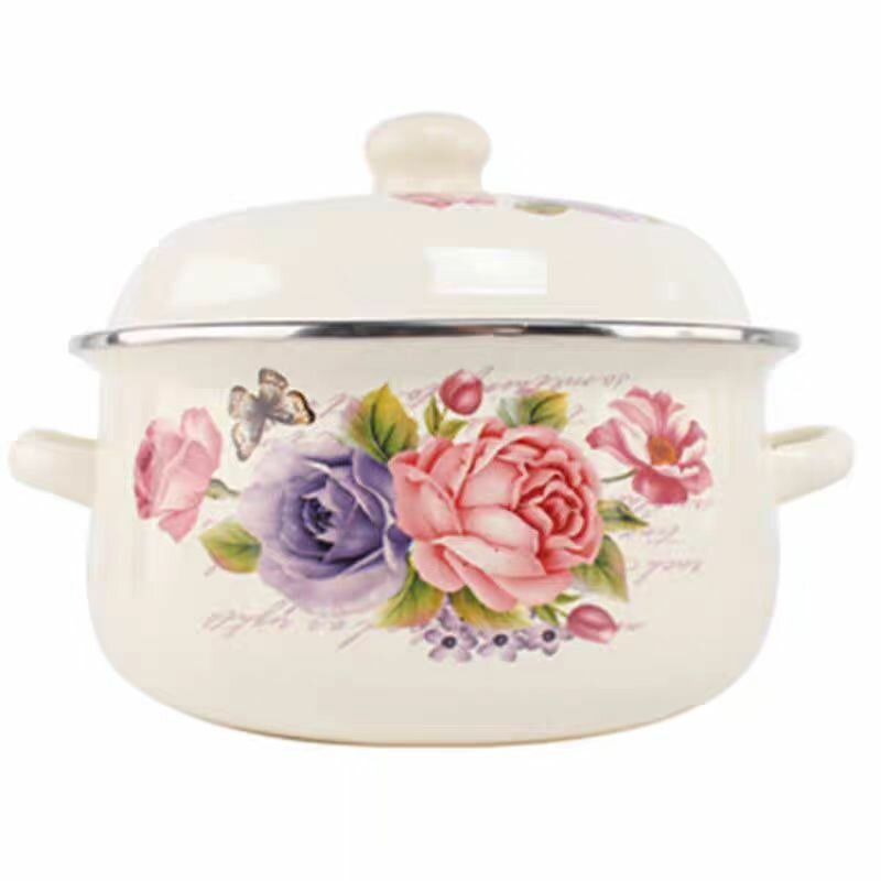 Утолщенный 16-20 см трехкомпонентный набор эмалированных кастрюль с двумя ручками, суповая кастрюля, кастрюля для тушения, миска для лапши быстрого приготовления, маленькая кастрюля для горячего, миска для сала