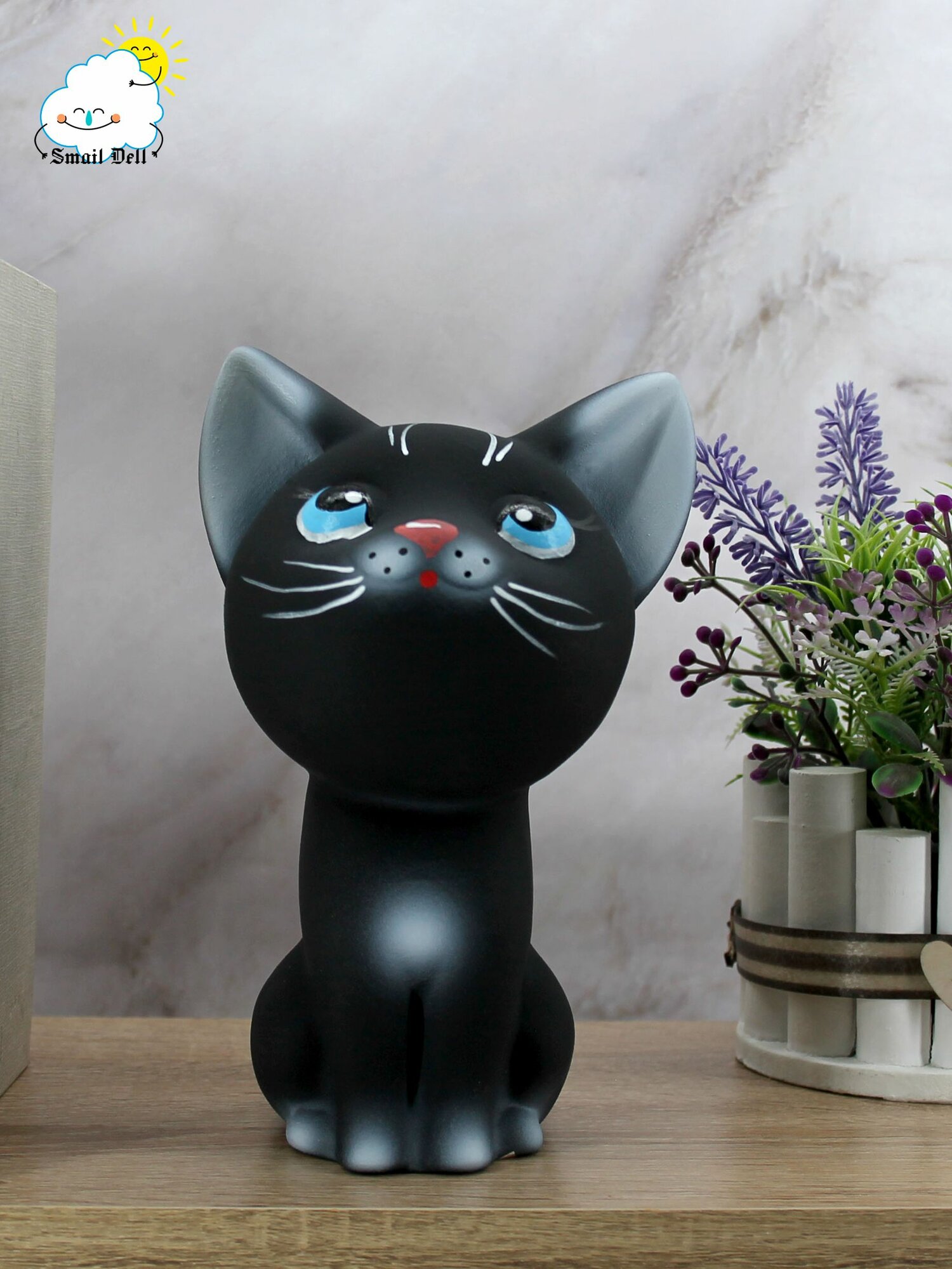 Статуэтка копилка Кот Лёлик , 19 см , цвет чёрный с белым подпалом , керамика