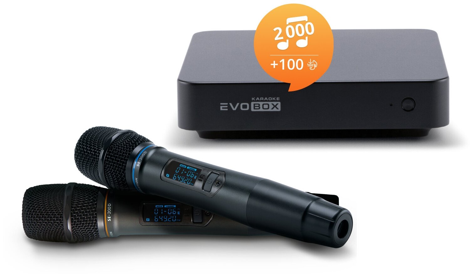 Караоке-система для дома EVOBOX Black с микрофонами SE 200D.