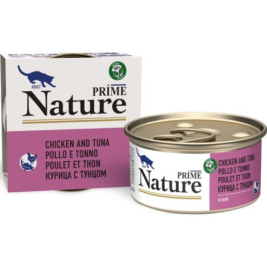 Влажный корм для кошек Prime Nature Курица с тунцом в бульоне 85г*12 шт
