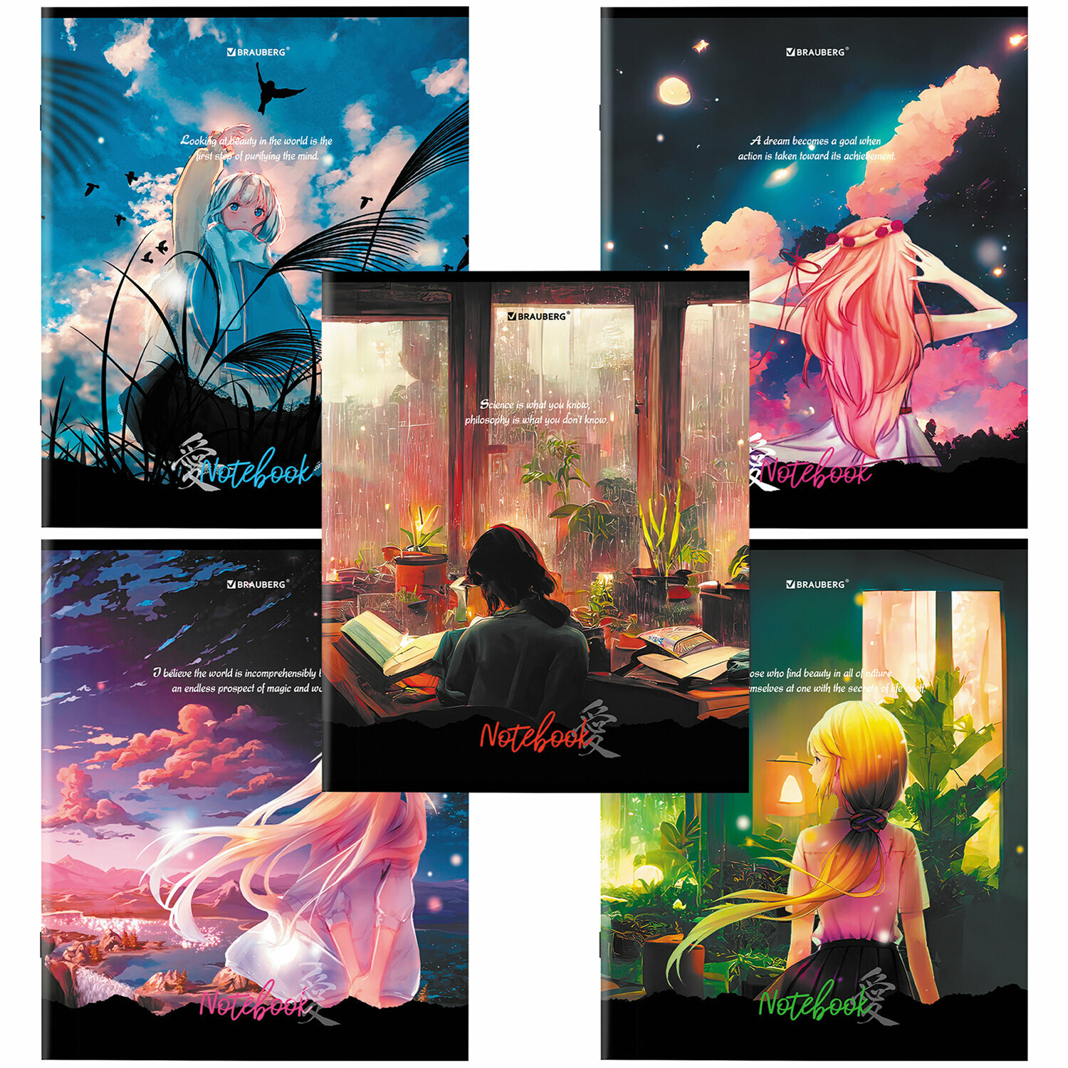Комплектация 7 шт. Тетрадь А5, 80 л, BRAUBERG, скоба, клетка, обложка картон, «Anime Girls», 404412