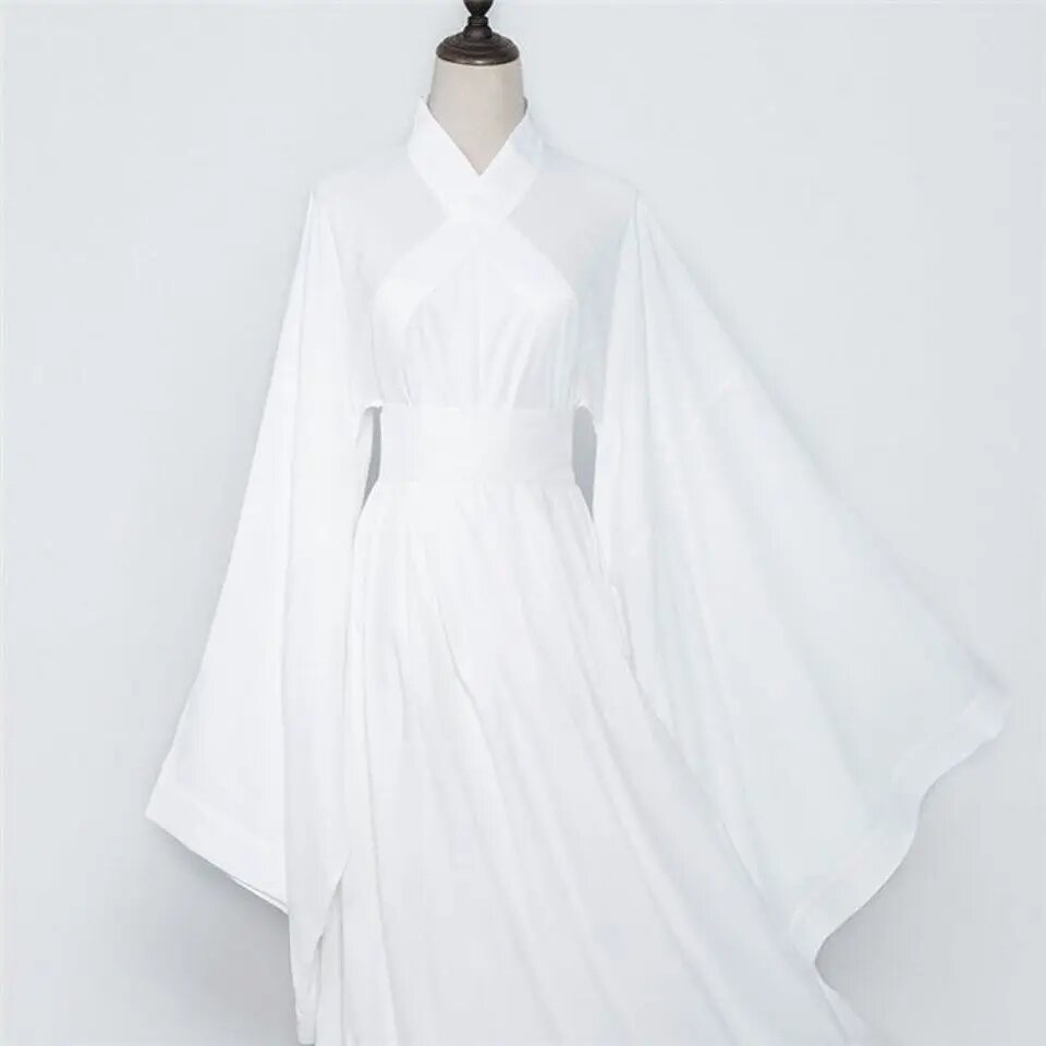 Женские платья Ханьфу белые и черные 2 шт. Белый, L, White set