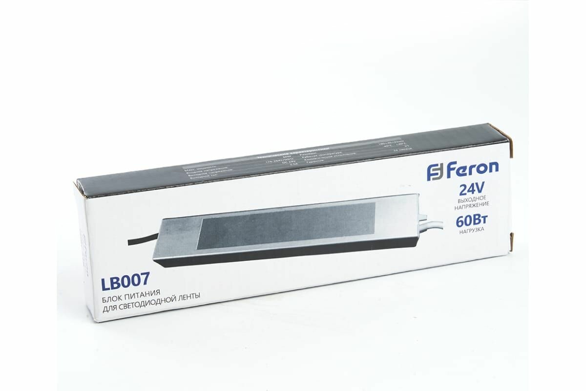 Электронный трансформатор для светодиодной ленты FERON 60W 24V (драйвер), LB007, 48057