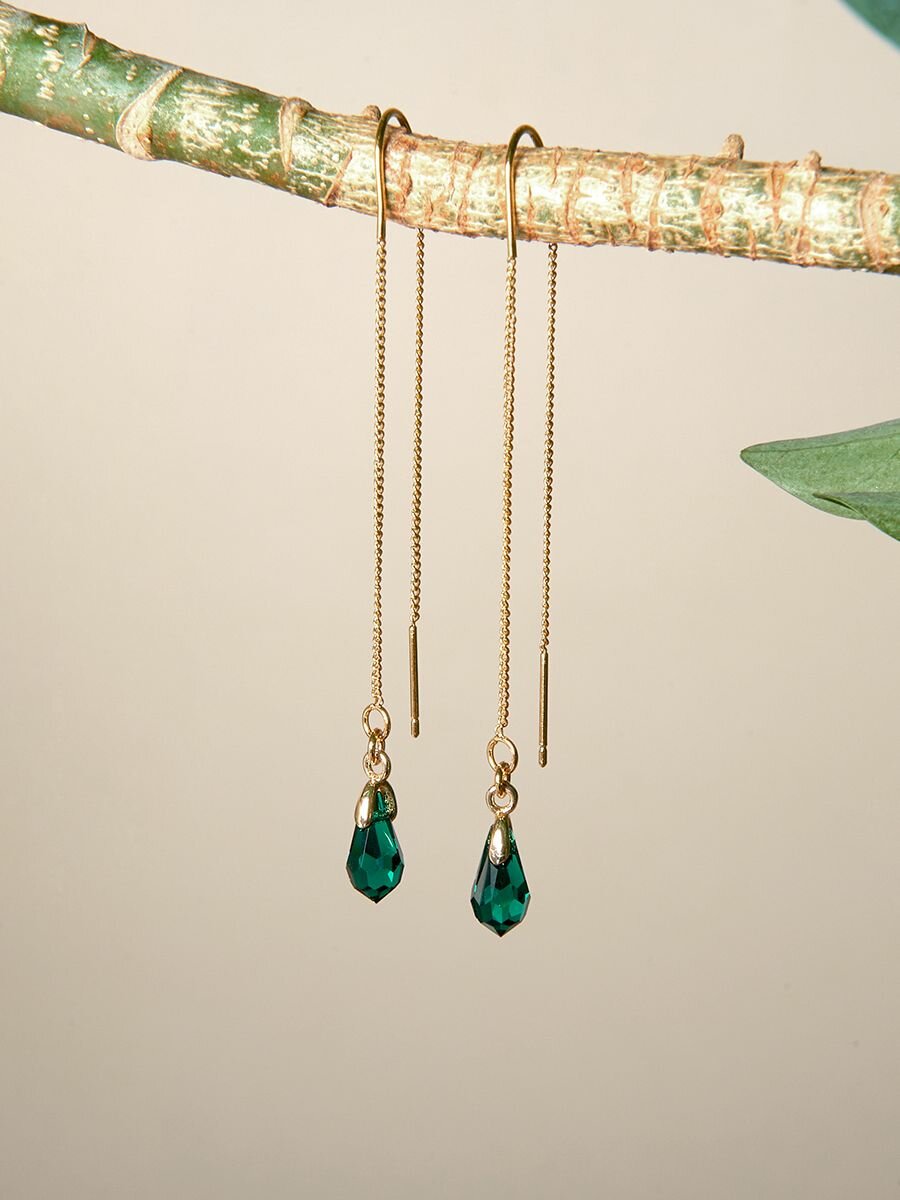 Серьги цепочки, кристаллы Swarovski, кристалл