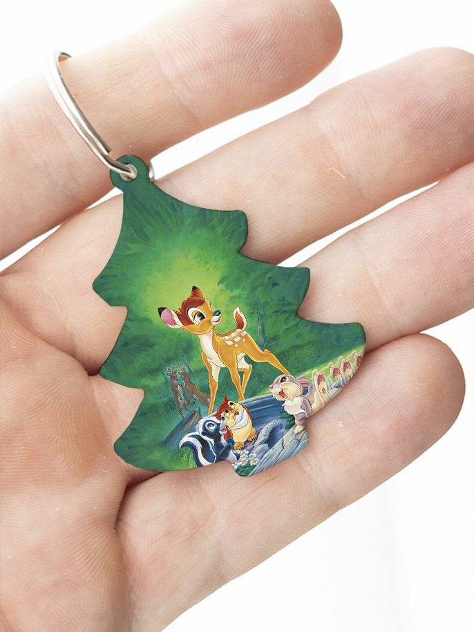 Брелок для ключей Елка с принтом Бемби, игрушка на елку и новогодние украшения