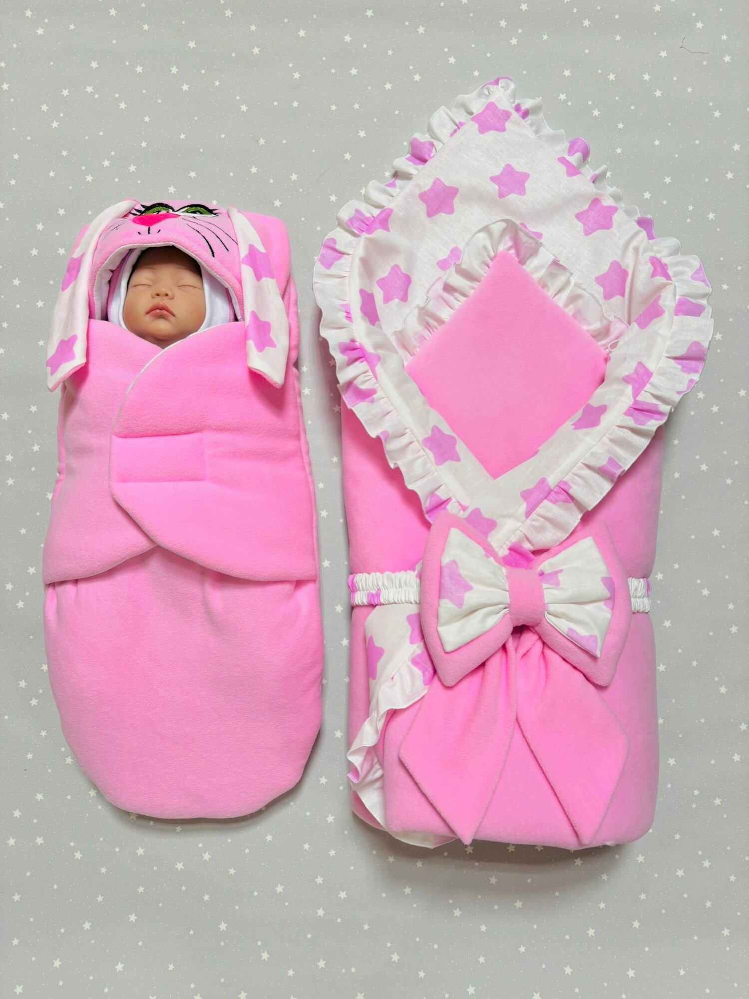 Конверт для новорожденного "Крошечка", с вышивкой, демисезон, велюр, хлопок, бязь, розовый