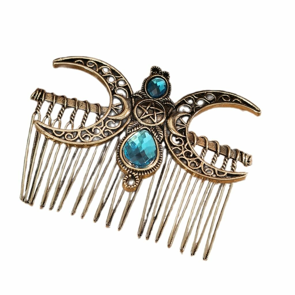 (1шт) Гребень для волос с двойным мениском, инкрустированный изумрудом-золотой