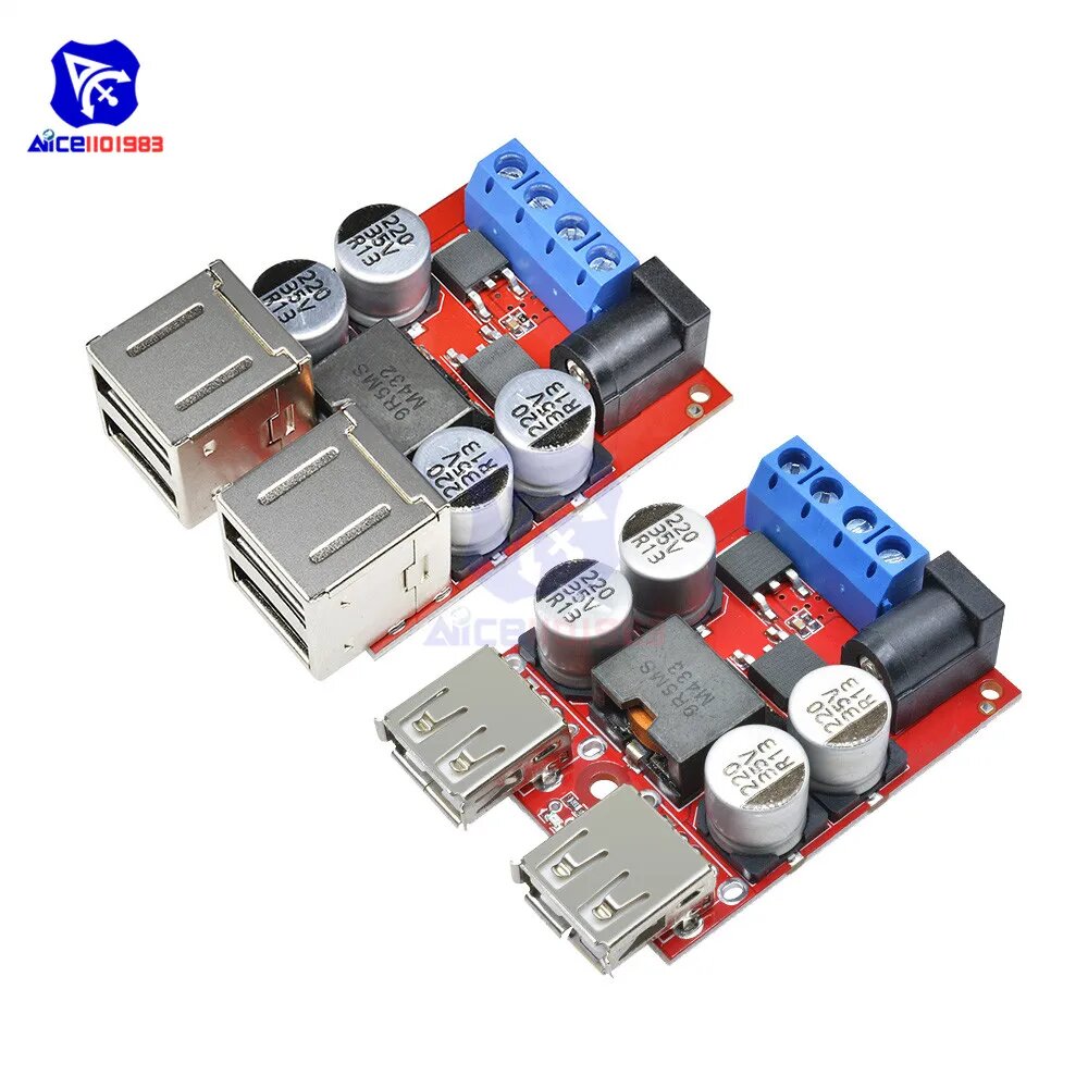 Регулятор напряжения DC-DC 8-35V to 5V 8A, Цвет: 4 USB