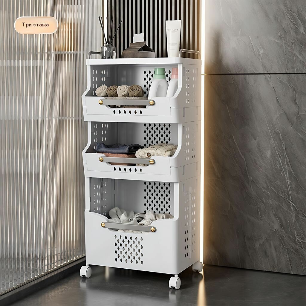 Корзина для белья, бамбуковая, с крышкой, прямоугольная, белая