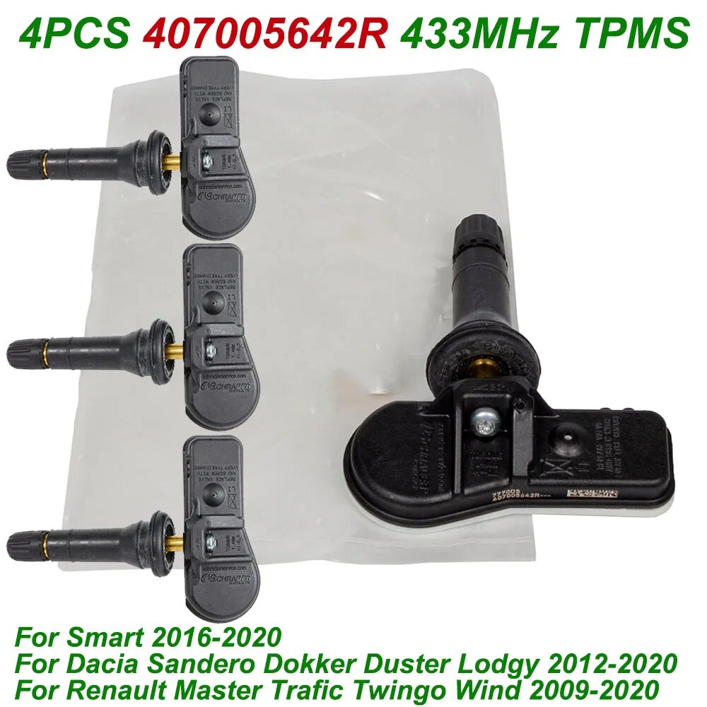 4 шт, 433 МГц, датчик давления в шинах TPMS 40700-5642R 407005642 R для Smart Renault Trafic Wind Dacia Lodgy Sandero Logan Lada Xray, 4pcs SCHRADER logo