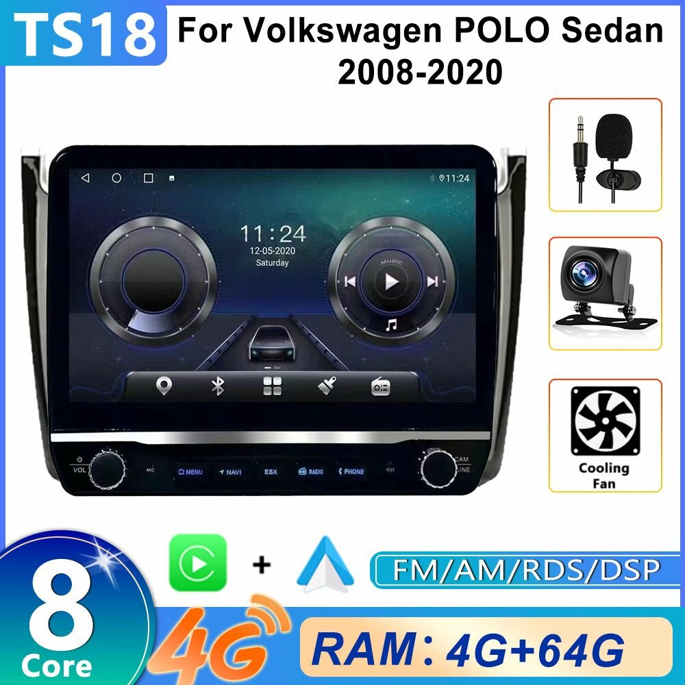 Android Магнитола для VW Volkswagen Polo sedan 2008-2020, Android 10, 8 ядер, CARPLAY, RDS,4G сеть, автомагнитола 2 din