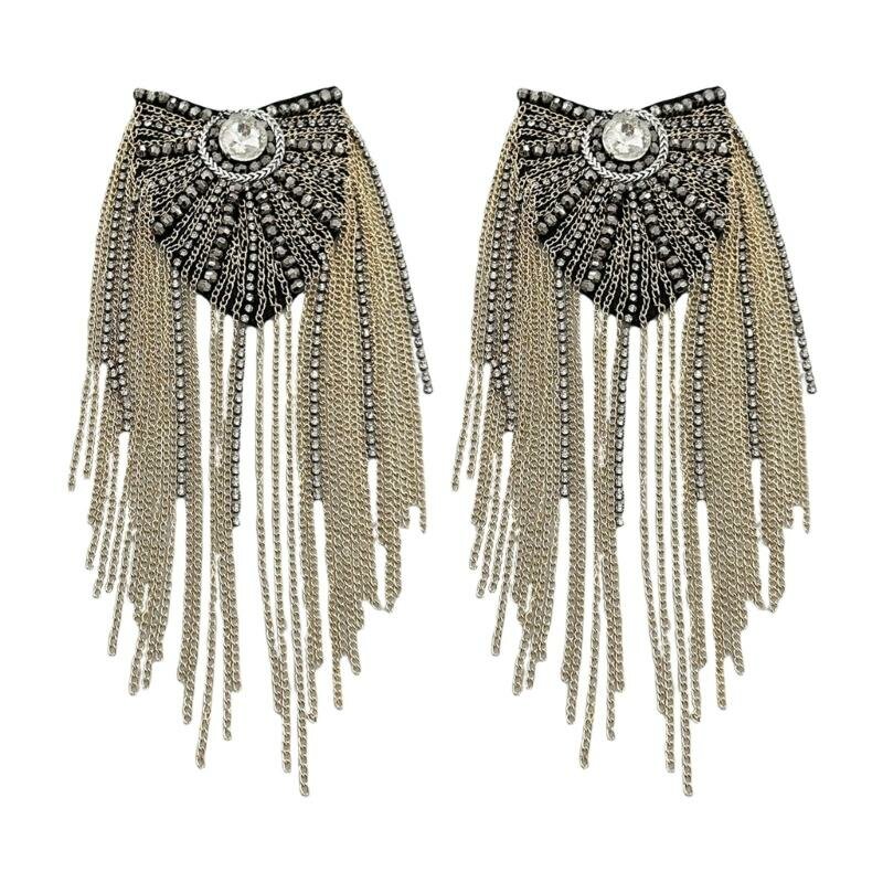 Панк-брошь с кистями и стразами, Золото - 1 пара