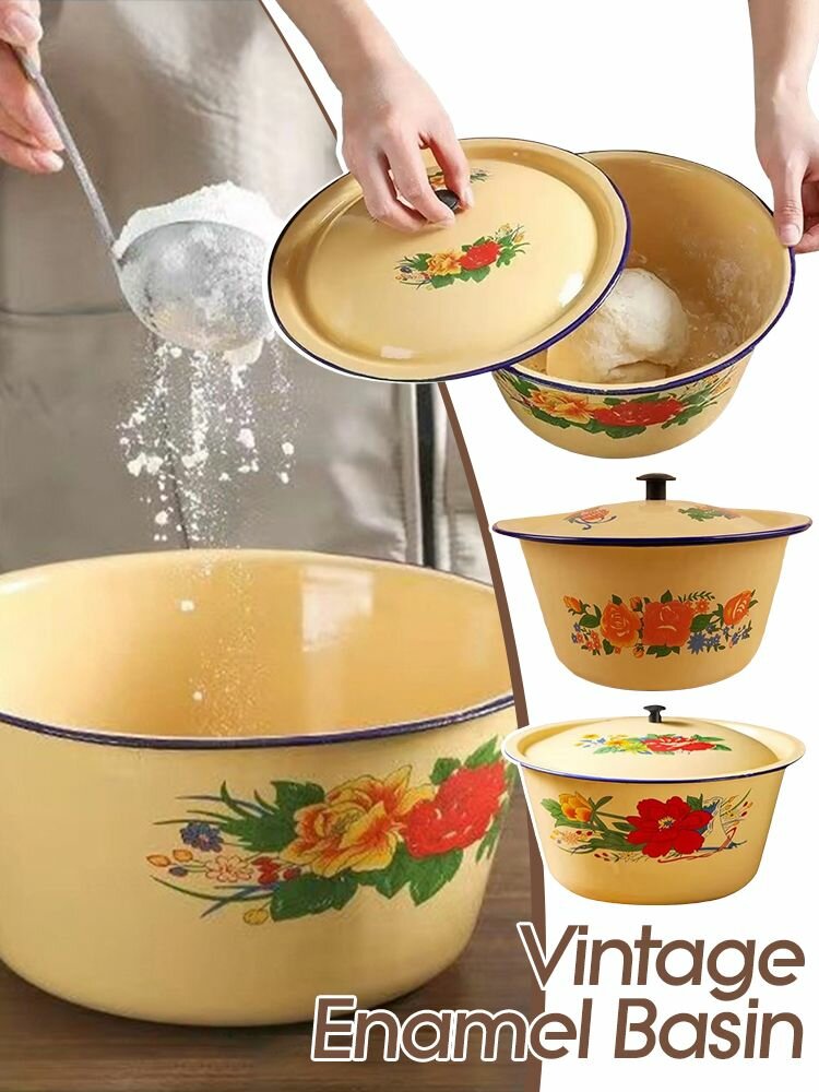 Эмалированная миска для теста и жира с крышкой