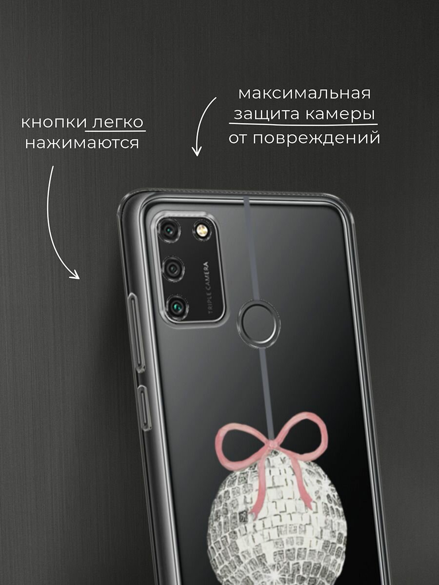 Чехол на Honor 9A / Хонор 9А с принтом Новогодний диско шар, прозрачный — фото 1