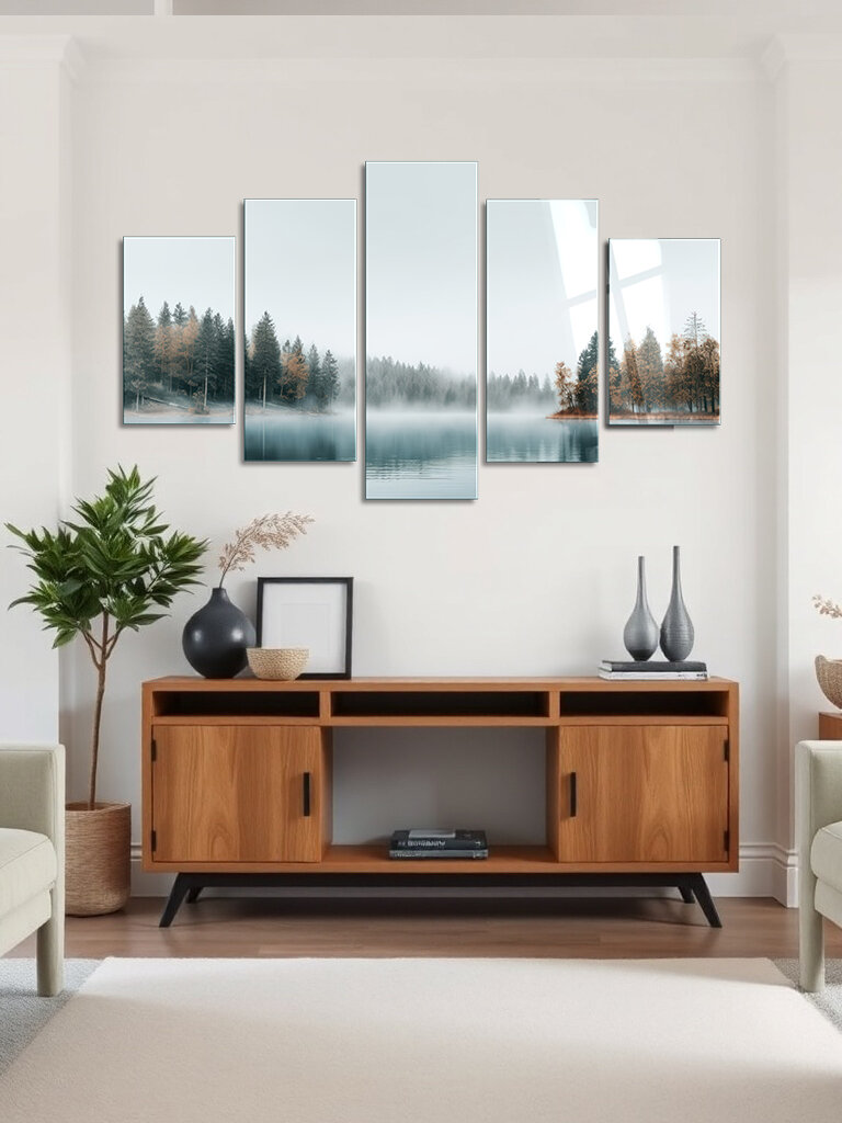 Картина модульная 150х90 см на стекле для интерьера/ Рассвет на озере, Diva Kartina