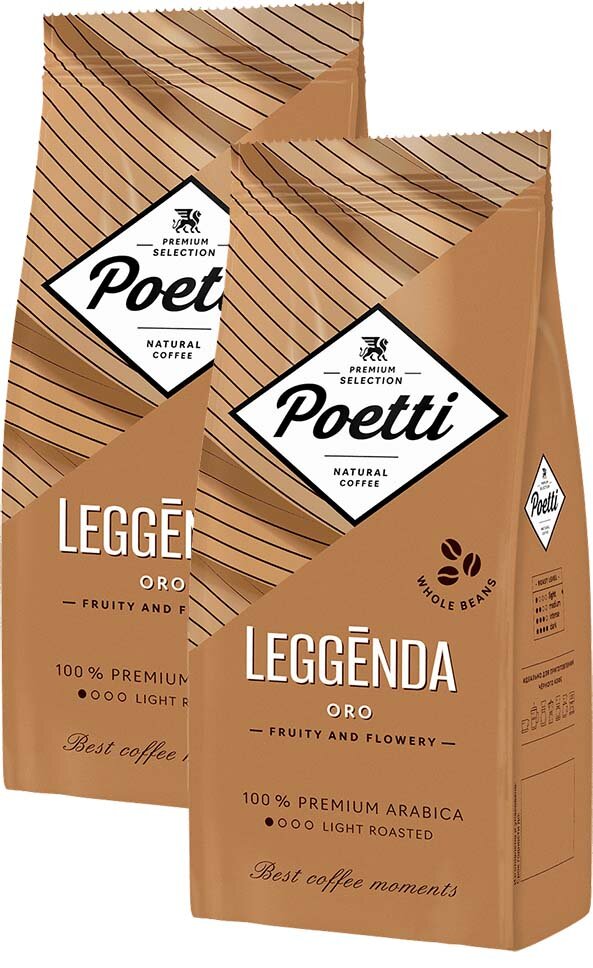 Кофе в зернах Poetti Leggenda ORO 100% Premium Arabica 250 гр. х 2 шт.