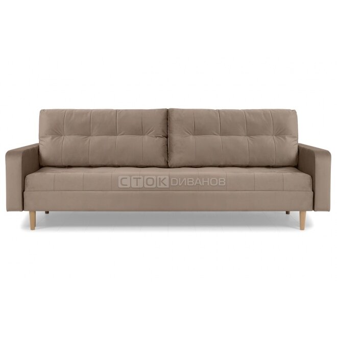 Диван Сток Диванов Бали, бежевый велюр, 235 см, механизм еврокнижка, на ножках