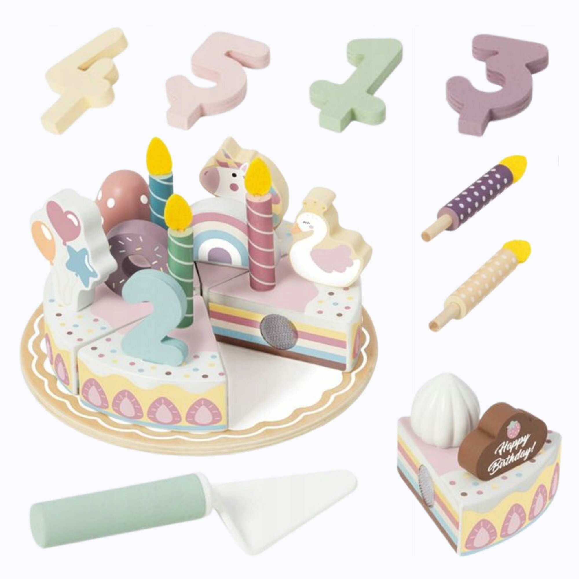Игровой набор Tooky Toy - Деревянный торт с аксессуарами для сюжетно-ролевых игр - TP541