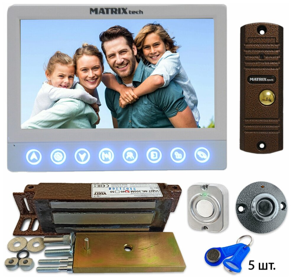 Видеодомофон комплект с магнитным замком на одну дверь в офис, магазин, помещение (Белый)