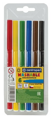 Фломастеры смываемые Centropen Washable 6цв 7 7790 0685