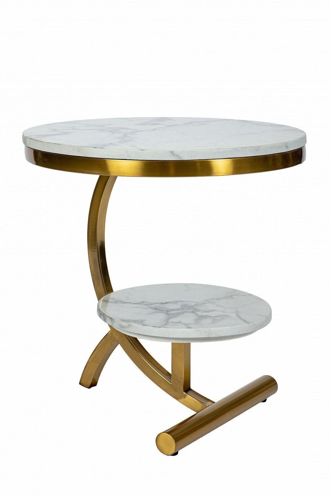 Приставной столик Double TableTop, Натуральный Мрамор, Белый, Золото — фото 1
