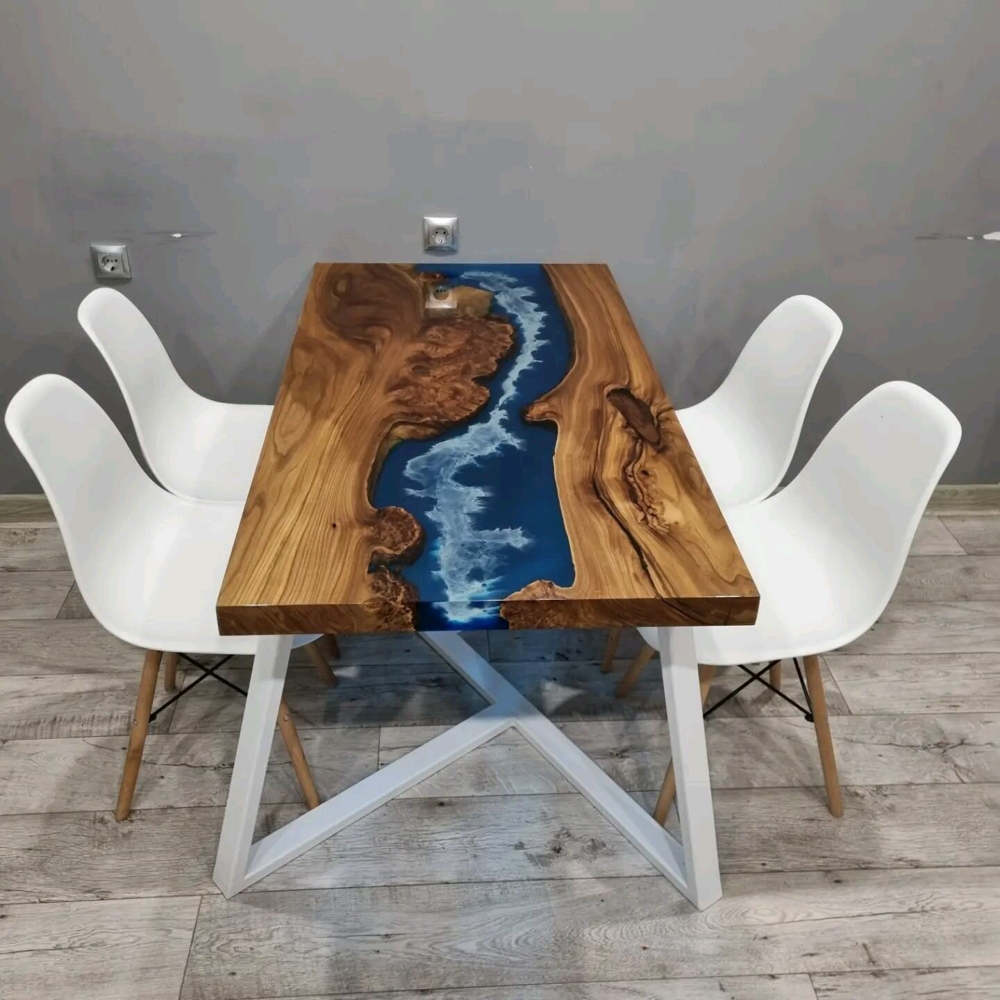 Стол-река "EasyLOFT" в стиле лофт, Каповый карагач, 140х75х75 см.