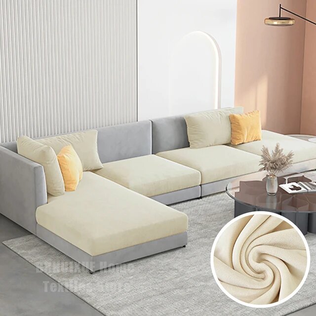 Бархатный чехол для дивана BRHUIXUE Plus Size (M)-1pc, Бежевый, Cream