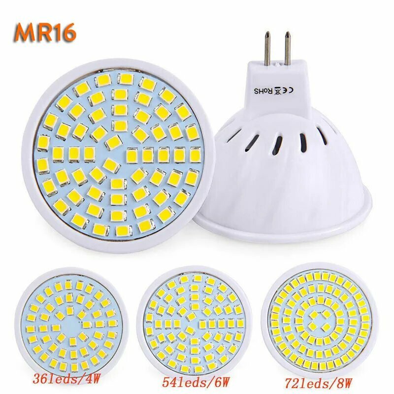 Светодиодная лампа YORYZENG GU10 36/54/72 SMD 220В MR16, 12V-24V, Neutral White, 8W
