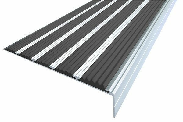 Накладной угол - порог противоскользящий с пятью вставками 160 мм, 1 метр, черный, накладка на ступени против скольжения