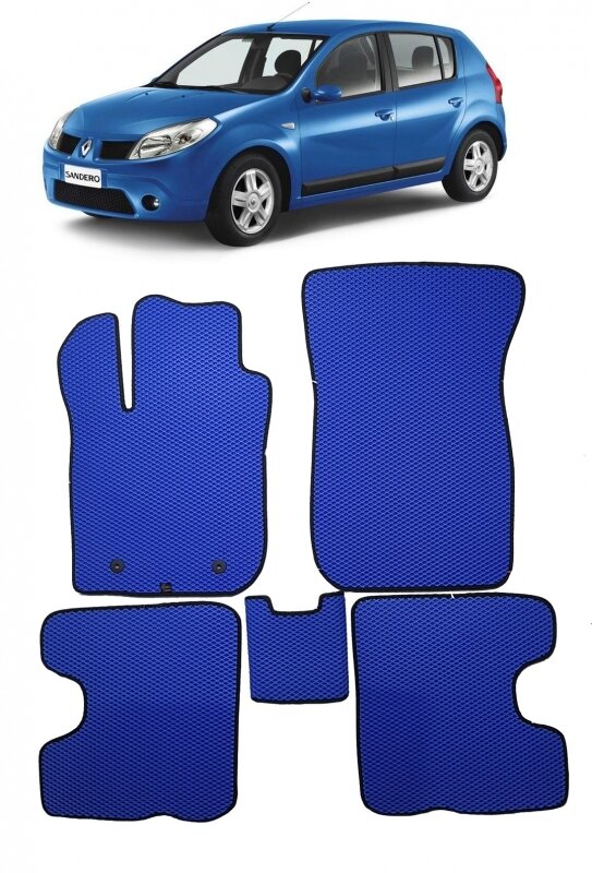 Ева коврики Renault Sandero I 2009 - 2014/ Ева ЭВА сота/ цвет Черный c серой окантовкой / EVA Smart / коврики в салон автомобиля Рено