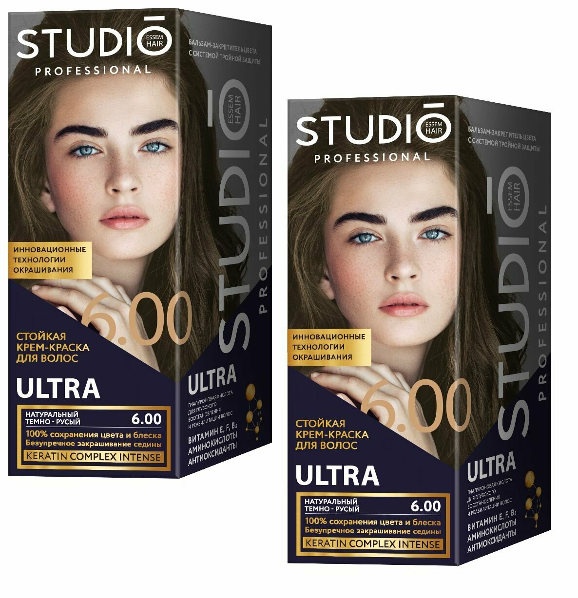 BIG Стойкая Крем-краска STUDIO для волос 3D HOLOGRAPHY комплект 2шт тон 6.0 тёмно-русый, 115 мл