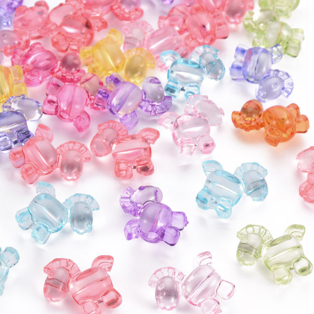 Бусины акриловые, 17х16х8мм, лошадки, прозрачные, микс цветов, 50 грамм