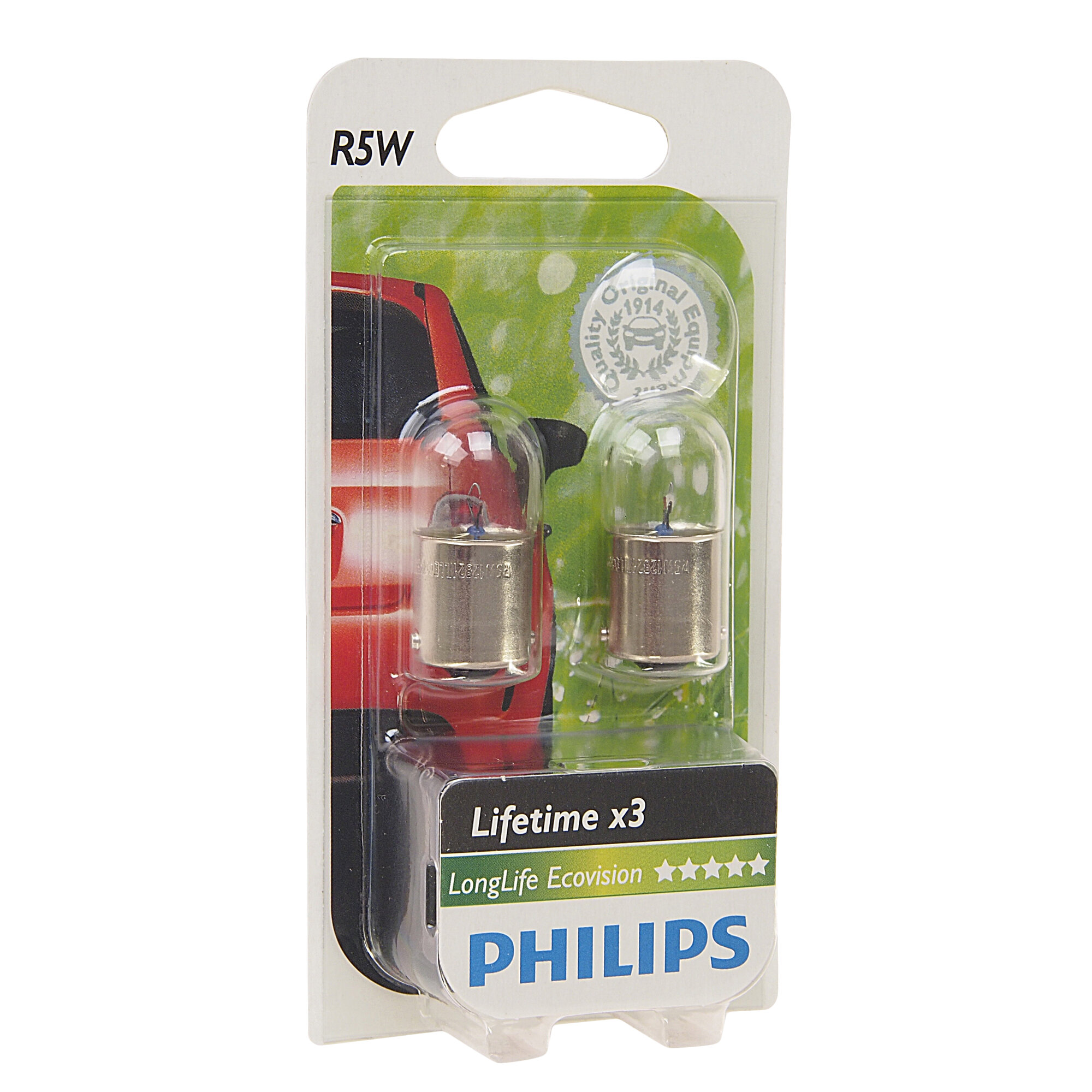 Автолампа R5W (BA15s) LongLife EcoVision (блистер, 2шт) 12V PHILIPS